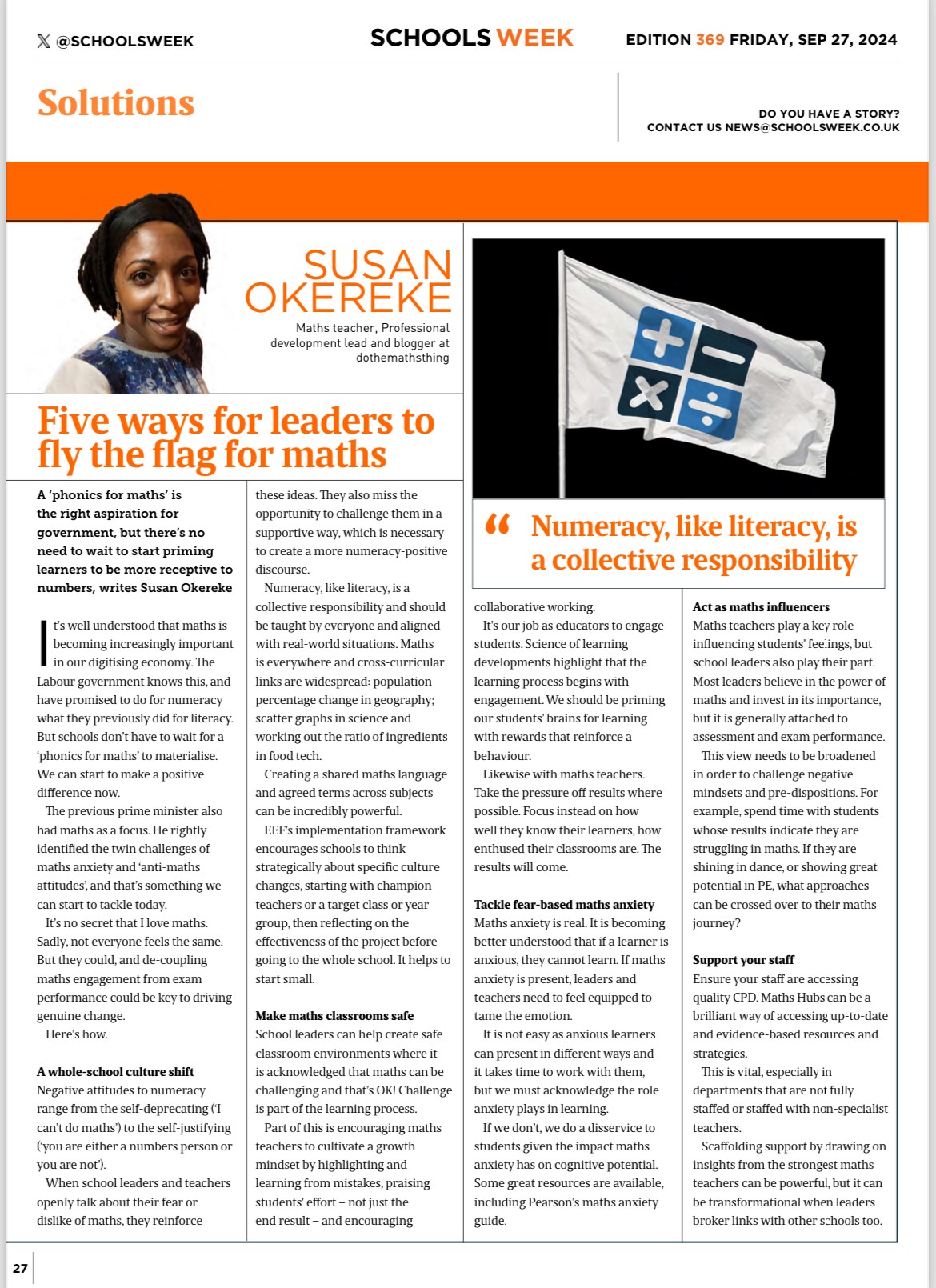 Five Ways for Leaders to Fly the Flag for Maths – Schools Week Article ...